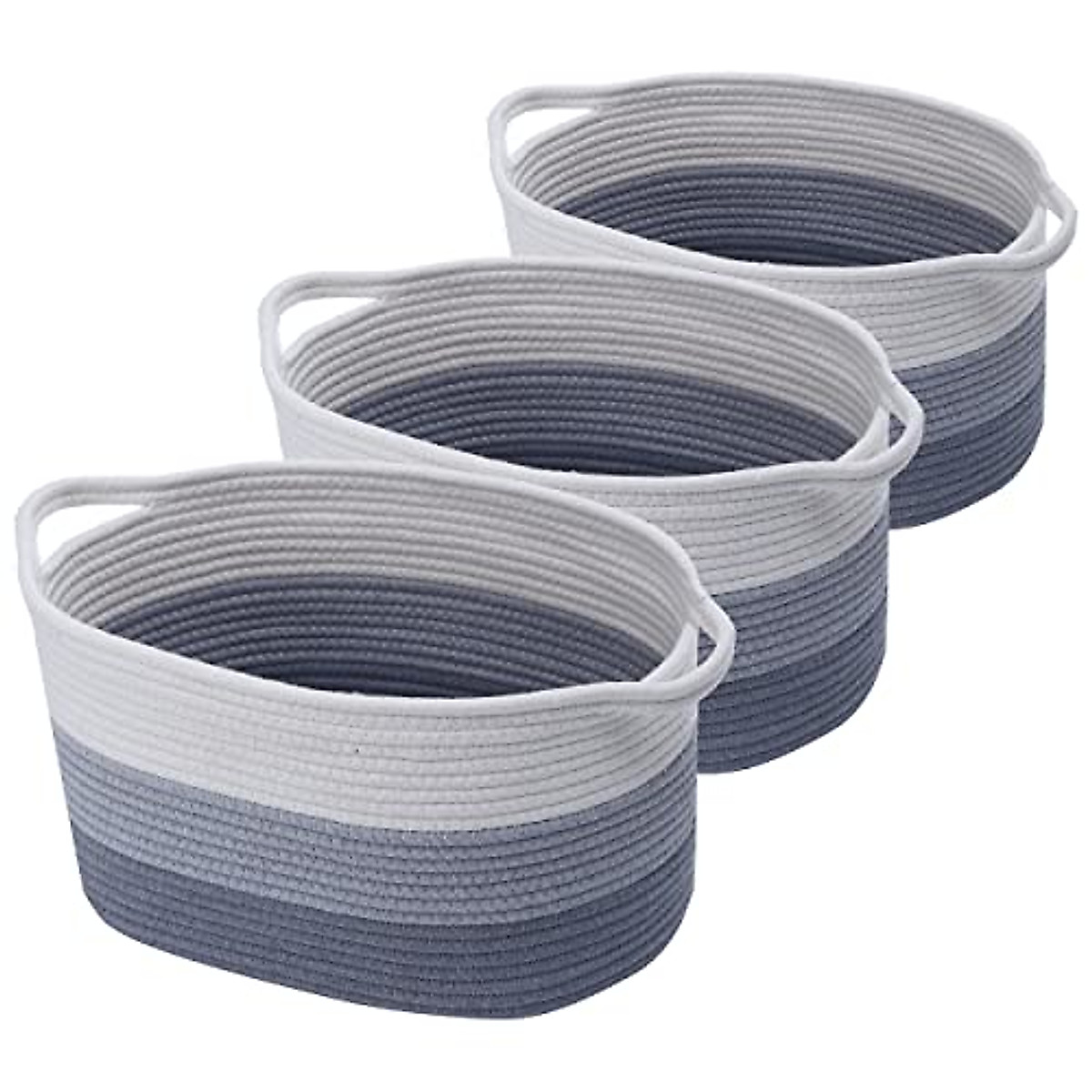 Bienvoun Cotton Rope Storage Baskets - 3 Packs Woven Storage Bins with Handle, Toy Storage Baskets, Blanket Baskets for Toy Storage, Blanket Storage, Book Storage(Grey)