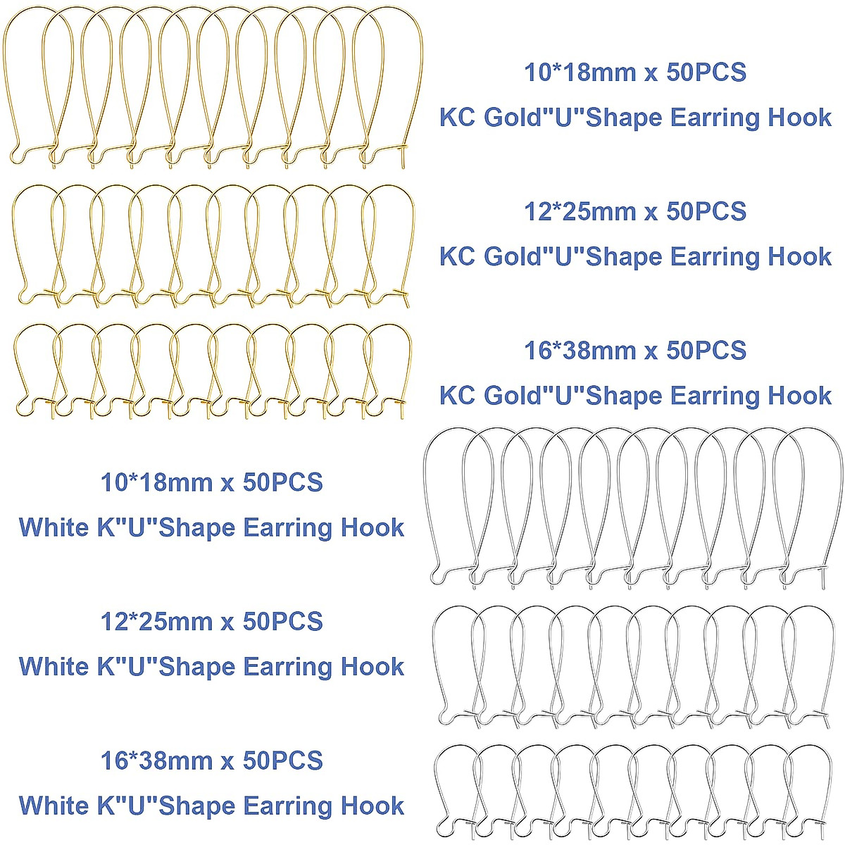 Ear Wire Hooks,300PCS Earring Hooks Dangle Earring Kidney Ear Wires Earring Teardrop Ear Wire for DIY Jewelry Making (300PCS White K/Kc Gold)