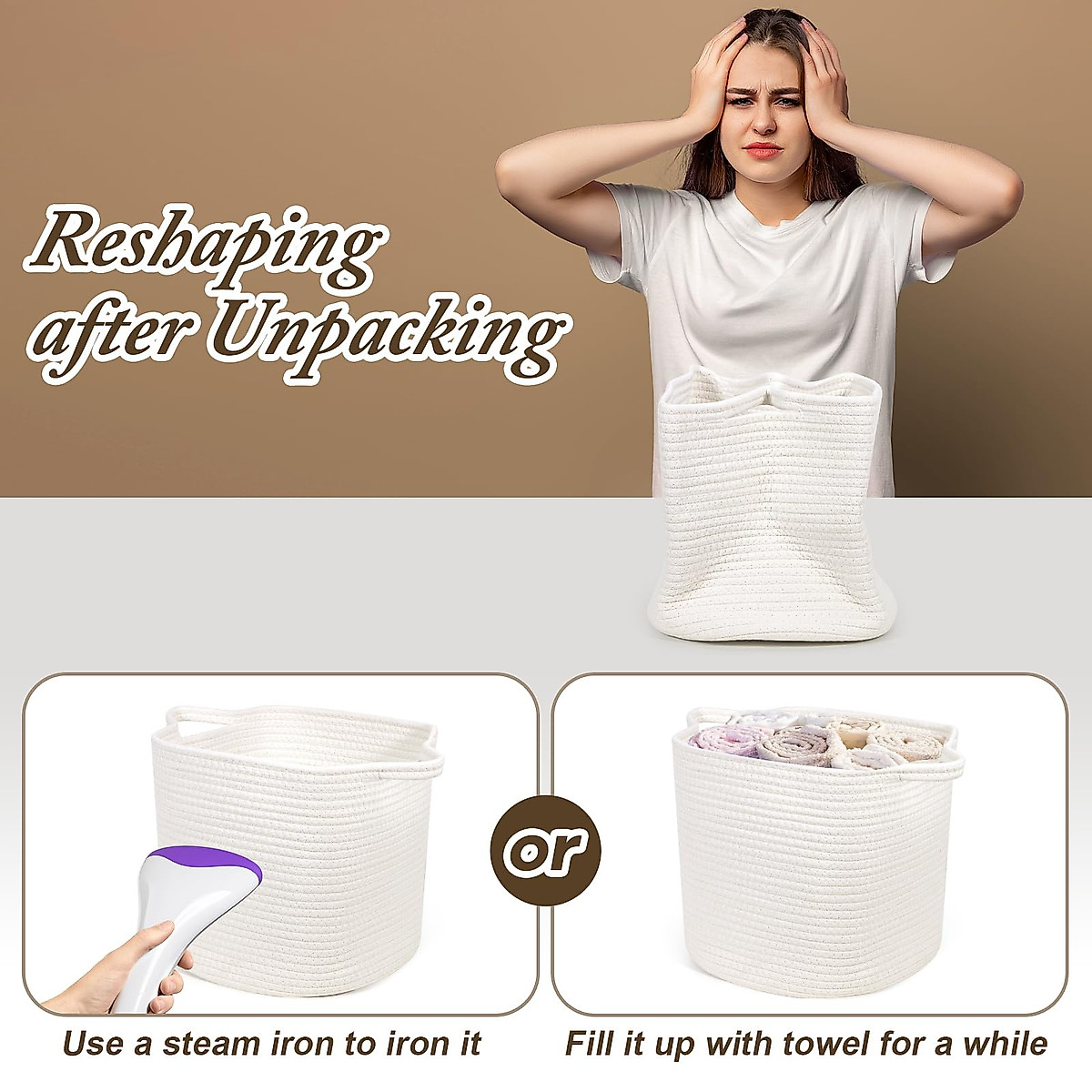 Off White Rope Basket Storage Cubes - 11 Inch Cube Storage Bins - Square Woven Baskets for Storage and Organization - Cube Storage Organizer Basket Toy Bins for Shelves, Closet, Nursery - 2 Pack