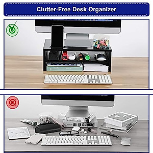 ERGO TAB Monitor Stand, Monitor Riser Wood 2 Tiers Desk Organizer Stand with Cellphone Holder, Laptop Printer Stand with Cable Management