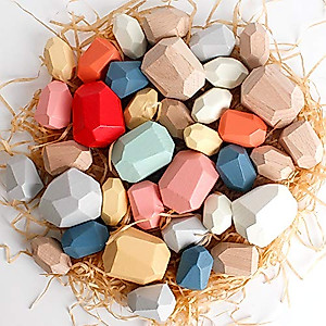 BESTAMTOY 36 PCs Wooden Sorting Stacking Rocks Balancing Stones,Educational Preschool Learning Montessori Toys, Building Blocks Game for Kids 1 2 3 4 5 6 Years Boy and Girl Birthday for Kids