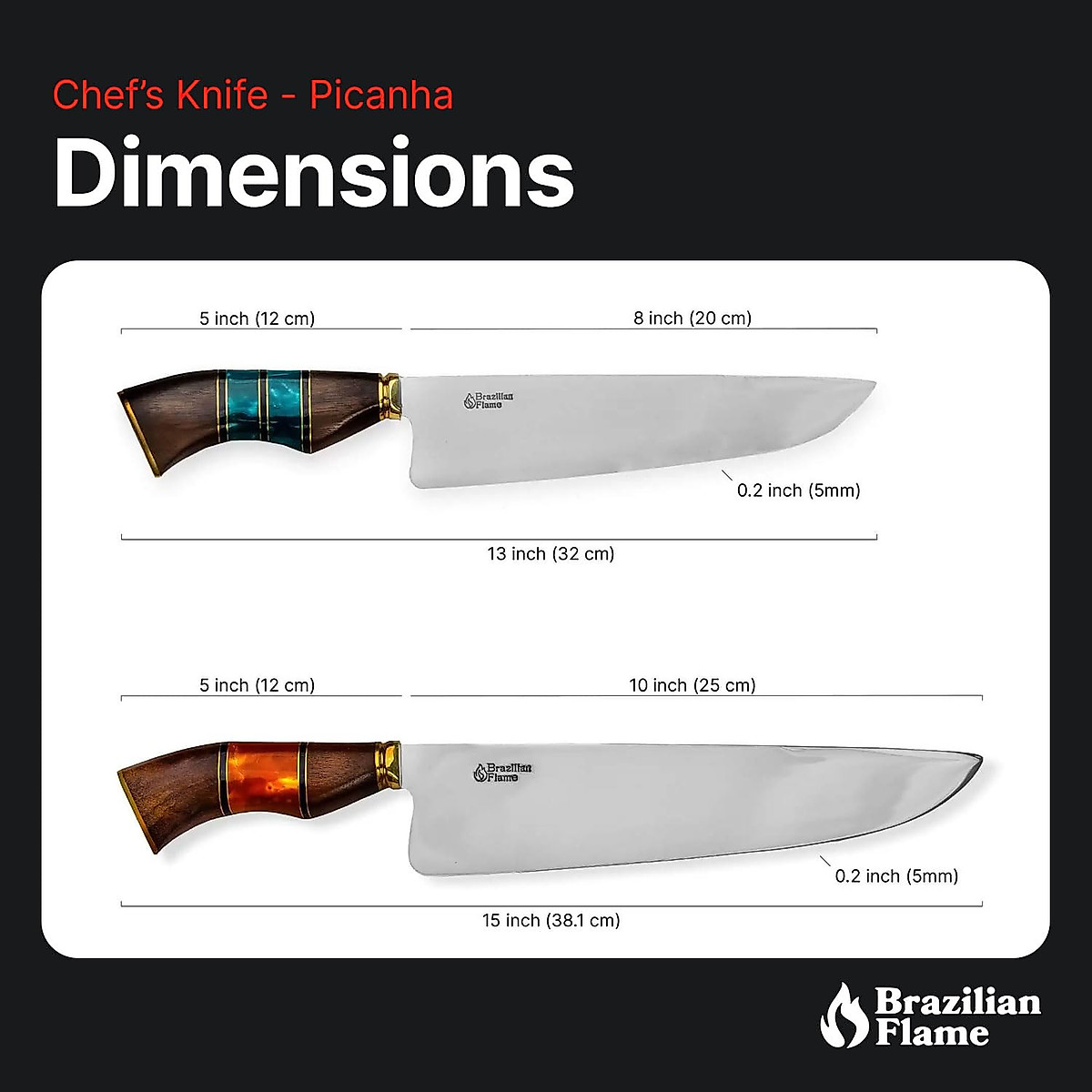 Brazilian Flame Chef Picanha 10-Inch Stainless Steel Knife with Resin and Wood Handle - Premium Professional Meat Carving Knife for BBQ, Grill, and Kitchen Use
