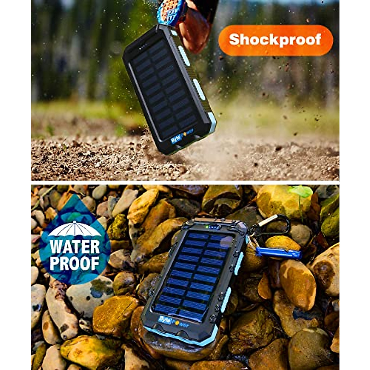 Solar Charger Power Bank 20000mAh, Portable Solar Pone Charger with Compass,Carabiner, Whistle,Flashlights,Solar Panel Charger,Camping Gear Accessory (Blue)