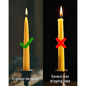 Viyffo 8 Inch Beeswax Taper Candles Set of 6, Natural Unscented Bee Wax Candle, Long Tall Tapered Candlesticks Wedding Home Decor Dinner