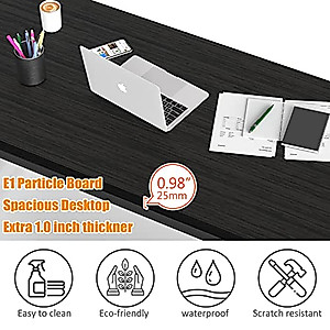 NSdirect 63" Large Computer Desk,Modern Simple Style PC Table Office Desk Wide Workstation for Study Writing,Gaming and Home Office,Extra 1" Thicker Wooden Tabletop and Black Metal Frame,Black