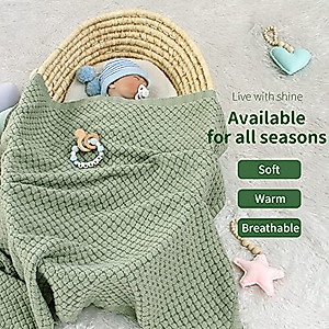 mimixiong Baby Blanket Knitted Soft Swaddling Receiving Baby Blankets for Crib Stroller Sage Green 40x30 Inch