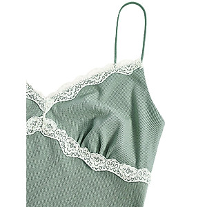 SweatyRocks Women's Leopard Sleeveless Lace Trim Spaghetti Strap Camisole Crop Tank Top Green L