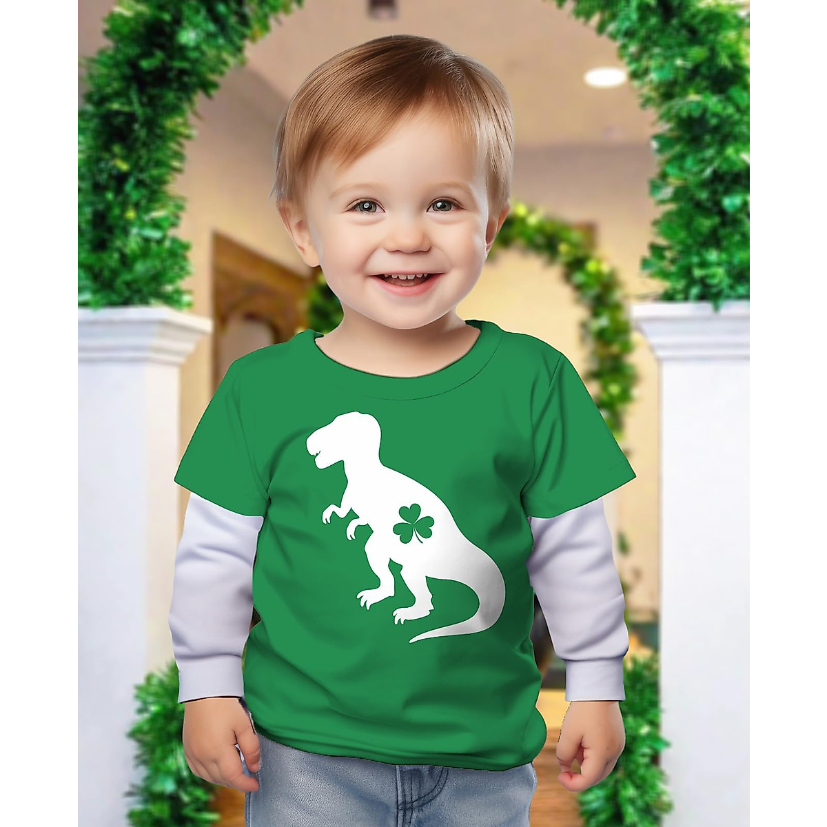 St Patrick Shirt for Boys Pattys Day T-Rex Leprechaun Toddler Kids T-Shirt 5T Green