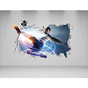 3D Soccer Wall Decor - Soccer Player Stickers - Sport Wall Art - Football Boys Room Decorations for Bedroom - Man Cave Wall Decor- Football Accessories Boys - Ball Decals - Soccer Player Decal - Soccer Wall Decal (24"W x 16"H (60cm x 40cm))