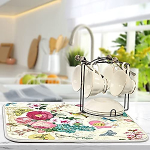 Beautiful Flower Dish Drying Mat For Kitchen Counter, Ultra Absorbent Reversible Microfiber, and Protector for Kitchen Countertops 18 In x 24 In