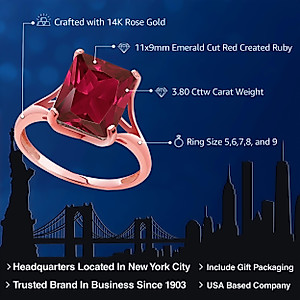 Gem Stone King 14K Rose Gold 10X8mm Emerald Cut Gemstone Birthstone Engagement Ring | Wedding Engagement Anniversary Promise Ring | Rose Gold Ring For Women