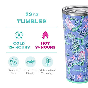 Swig Life 22oz Insulated Tumbler, Travel Coffee Tumbler with Lid, Cup Holder Friendly Travel Coffee Mug, Stainless Steel Thermos (Under the Sea)