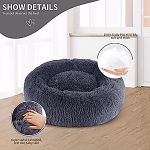ZEJEUER Cat Bed, Small Dog Bed, Round Donut Washable Plush Fluffy Faux Fur Soft Cushion Beds for Indoor Pets
