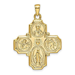 IceCarats 14K Yellow Gold Four Way Holy Cross Religious Medal Necklace Christian Pendant Scapular Charm 39.25mm x 29mm Only