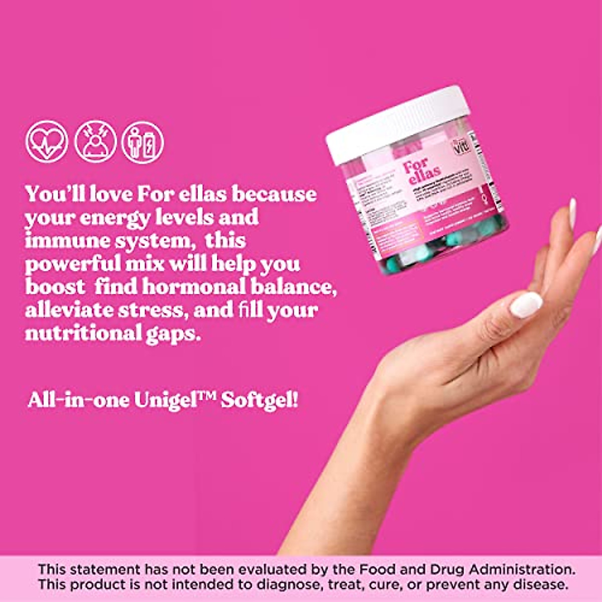 OhMyVit! for Ellas Womens Multivitamin Unigel – 60Pcs Softgels Multi Vitamins Supplements for Women – 15 Vitamins and Minerals Support Hormonal Balance, Bone Health