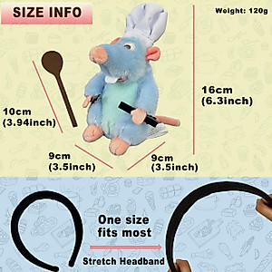 Kobataro Cute Rat Headband Shoulder Costume Rat Plush Stuffed Animal Toy Hair Clips Spoon Set for Adults Women