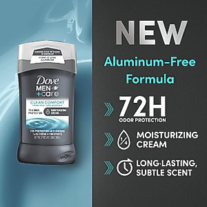 DOVE MEN + CARE Deodorant Stick for Men Clean Comfort Aluminum Free 72-Hour Odor Protection Mens Deodorant with 1/4 Moisturizing Cream 3 oz