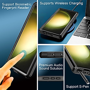 Ezanmull for Samsung Galaxy S23 Ultra Waterproof Case, with Built-in Screen Protector Dustproof Shockproof Full Body Underwater Protective Phone Case Cover for Samsung Galaxy S23 Ultra 5G 6.8"-Black