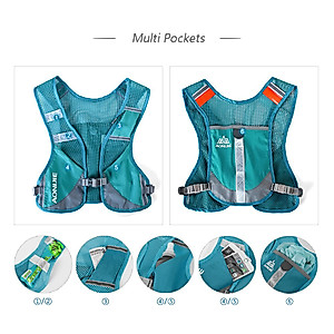 AONIJIE Marathon Running Vest Pack Water Hydration Backpack Outdoor Sport Bag Cycling Camping Climbing Rucksack (Blue+2pcs 250ml Bottles)