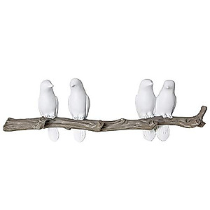 Sweet FanMuLin Birds On Tree Branch Decor Wall Mounted Coat Rack with Hooks for Coats, Hats, Keys, Towels (4 Birds)