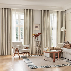 jinchan Linen Textured Curtain for Living Room Darkening 84 Inch Long Bedroom Curtains Thermal Insulated Curtains Greyish Beige Curtains Grommet Top Window Curtains 1 Panel