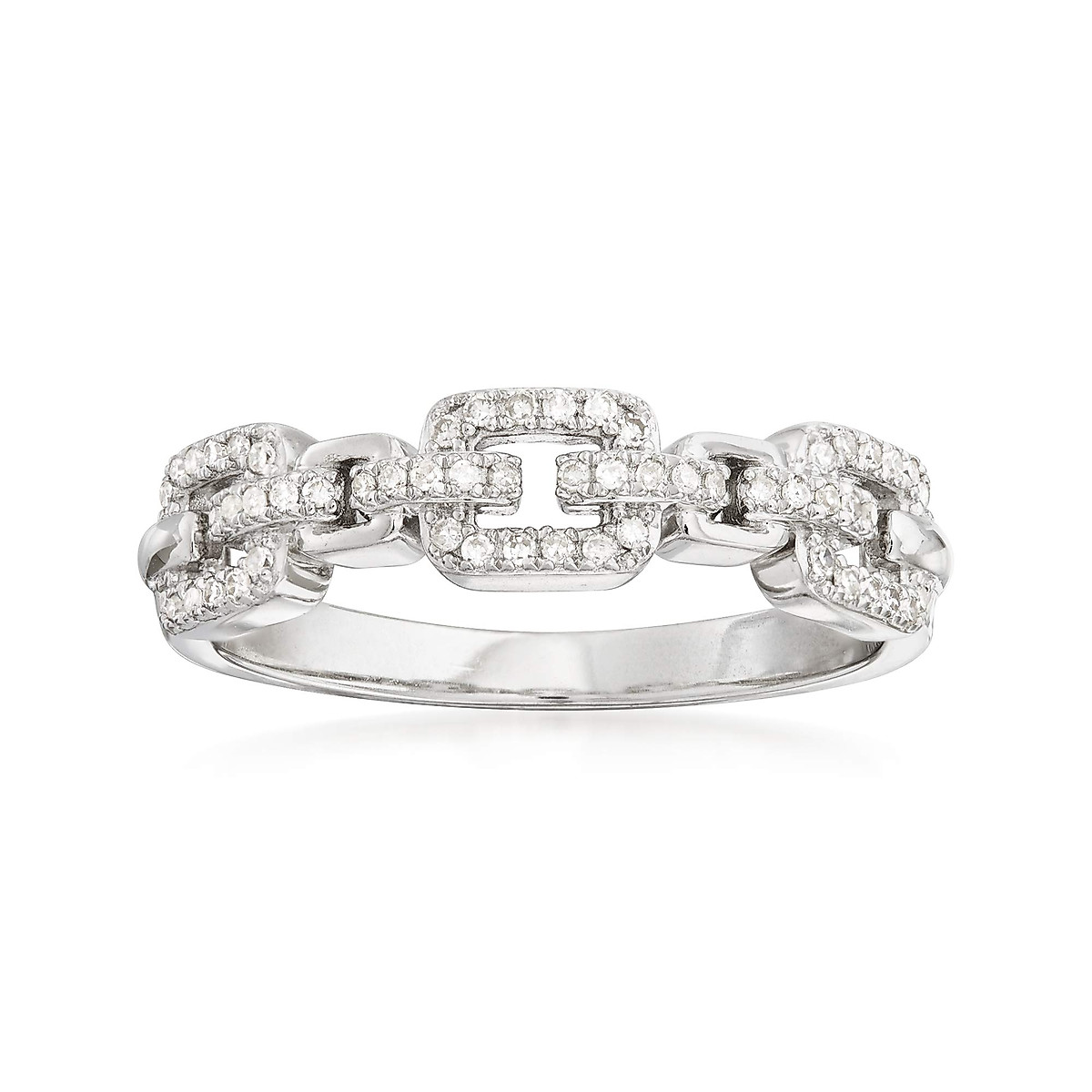 Ross-Simons 0.15 ct. t.w. Diamond Paper Clip Link Ring in Sterling Silver. Size 5