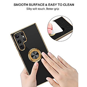BENTOBEN Samsung S22 Ultra Case, 360° Ring Holder Kickstand Support Car Mount Elegant Plating Edge Slim Shockproof Soft TPU Protective Phone Cover for Samsung Galaxy S22 Ultra 6.8" 2022, Black/Gold