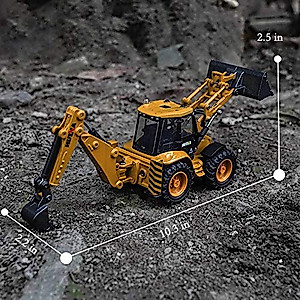 Gemini&Genius Backhoe Loader Heavy Duty Wheeled Excavator Construction Site Vehicle Toys 1:50 Scale Site Backhoe Digger Engineering Car Site Sandbox Toys Collectible for Kids and Decoration for House