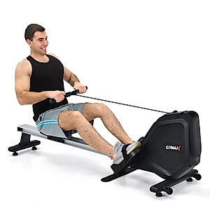 GYMAX Folding Magnetic Rowing Machine, 8 Level Adjustable Rower with LCD Monitor & Device Holder, Full Body Workout Home Gym Exercise Equipment for Small Space