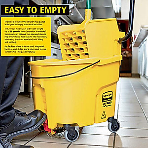 Rubbermaid Commercial Products WaveBrake 44 QT Side-Press Mop Bucket and Wringer Combo on Wheels with Foot Drain, Yellow, for Heavy-Duty Floor Cleaning
