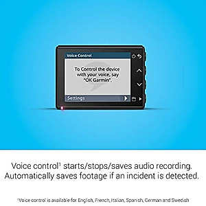 Garmin Dash Cam 66W, Extra-Wide 180-Degree Field of View In 1440P HD, 2" LCD Screen and Voice Control, Very Compact with Automatic Incident Detection and Recording , Black