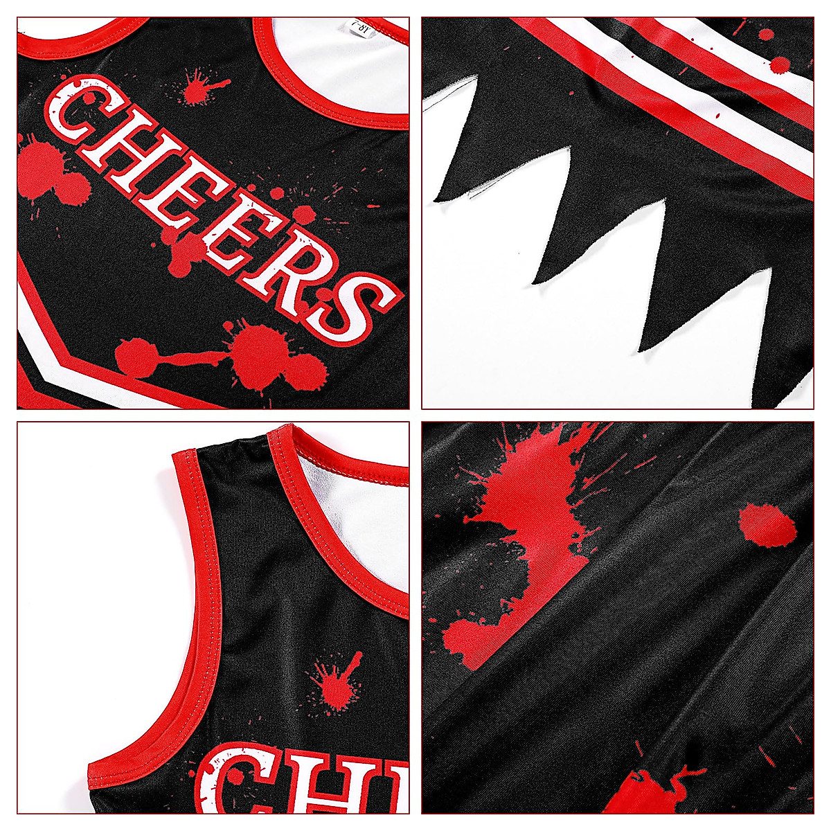 Liitrsh Cheerleader Costume Girls Cheerleading Halloween Cosplay Scary Outfit Bloody Dress Accessories for Party (Fearleader,7-8 Years)