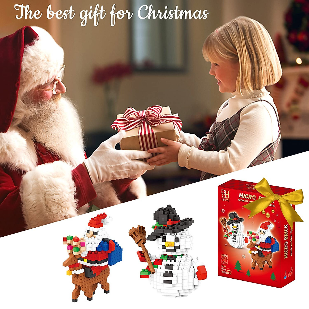 LONTIME Christmas Building Block Set-New 2024 Santa Claus and Snowman Character Set, Christmas and Birthday Gifts, Suitable for Children Over 9 Years Old (720 Pieces)