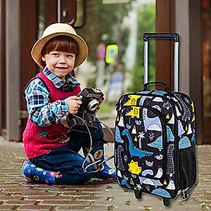 AGSDON Kids Luggage for Boys, Cute Dinosaur Rolling Wheels Suitcase for Children Toddler