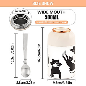 CUPADA Black Cats Paw Scratching Food Jar for Hot and Cold, Insulated Food Jars Vacuum 17OZ with Folding Spoon for Work Trip Picnic Camping