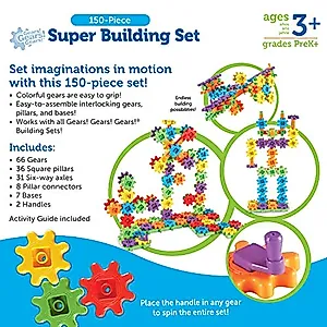 Learning Resources Gears! Gears! Gears! Super Building Toy Set, STEM Toys, Construction Toys, Gears for Kids, 150 Pieces, Ages 3+
