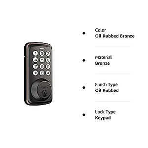 Keyless Entry Door Lock, Zomoss Electronic Keypad Deadbolt Lock, Auto Lock, 20 User Codes, Digital Deadbolt for Front Door, Easy to Install, 1 Press Locking, Oil Rubbed Bronze
