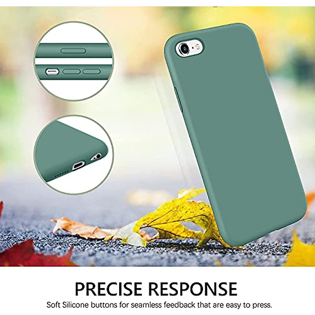 GUAGUA iPhone 6s Case iPhone 6 Case Liquid Silicone Soft Gel Rubber Slim Thin Light Microfiber Lining Cushion Texture Cover Shockproof Full Body Protection Phone Cases for iPhone 6/6S Pine Green