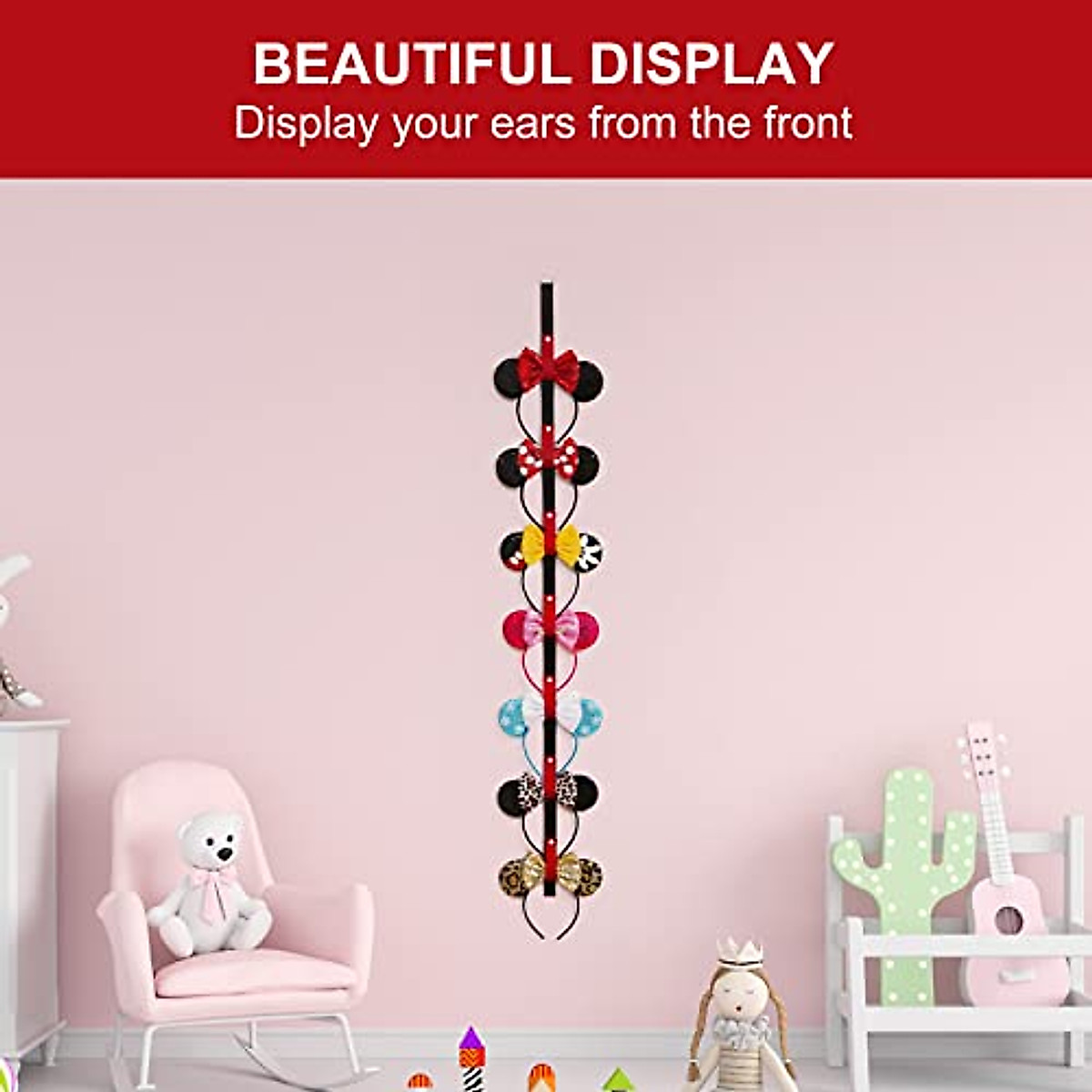 Nuolich 2Pcs Mouse Ears Headband Holder Hanging Wall Display Decor Bow Headpiece Hair Accessories Hanger Organizer