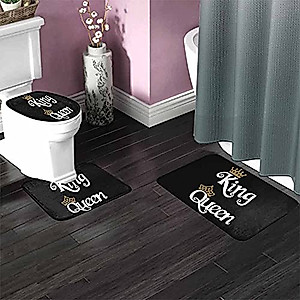 AOYEGO King and Queen Bathroom Rugs Set of 3 Couple Design Black Background Non Slip 31.5X19.7 Inch Soft Absorbent Polyester for Tub Shower Toilet