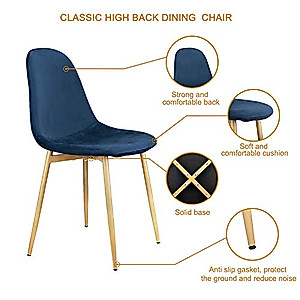 Higliocas Dining Chairs Set of 4 Mid Century Modern Side Chairs,Retro Velvet Upholstered Dining Chair with Metal Tube (Blue) …