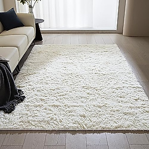 Grozoken Area Rug 5x7 Fluffy Soft Shaggy Rug Non-Slip Plush Rug for Living Room, Bedroom Rug, Indoor, Kids Room, Playroom, White