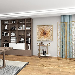 Deco 79 Metal Rolling 1 Glass and 2 Marble Shelves Bar Cart with Lockable Wheels and Mirrored Top, 31" x 16" x 33", Gold