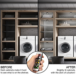 Under Cabinet Lighting (Black) Set of 6 - Wireless Remote Controlled Dimmable Auto-Off LED - 3000K Warm White Battery Operated Lights - Low Profile Puck - Low Power Consumption