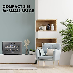 JINJUNYE 8 Bottle Wine Cooler Refrigerator, Wine Fridge Small, Countertop Wine Cooler with Temperature Control, Mini Freestanding Wine Cellar Glass Door for Home, Office, Bar, High-End Gift