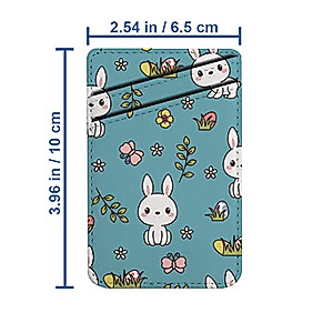 Diascia Pack of 2 - Cellphone Stick on Leather Cardholder ( Cute Bunny Rabbit Spring Flowers Pattern Pattern ) ID Credit Card Pouch Wallet Pocket Sleeve