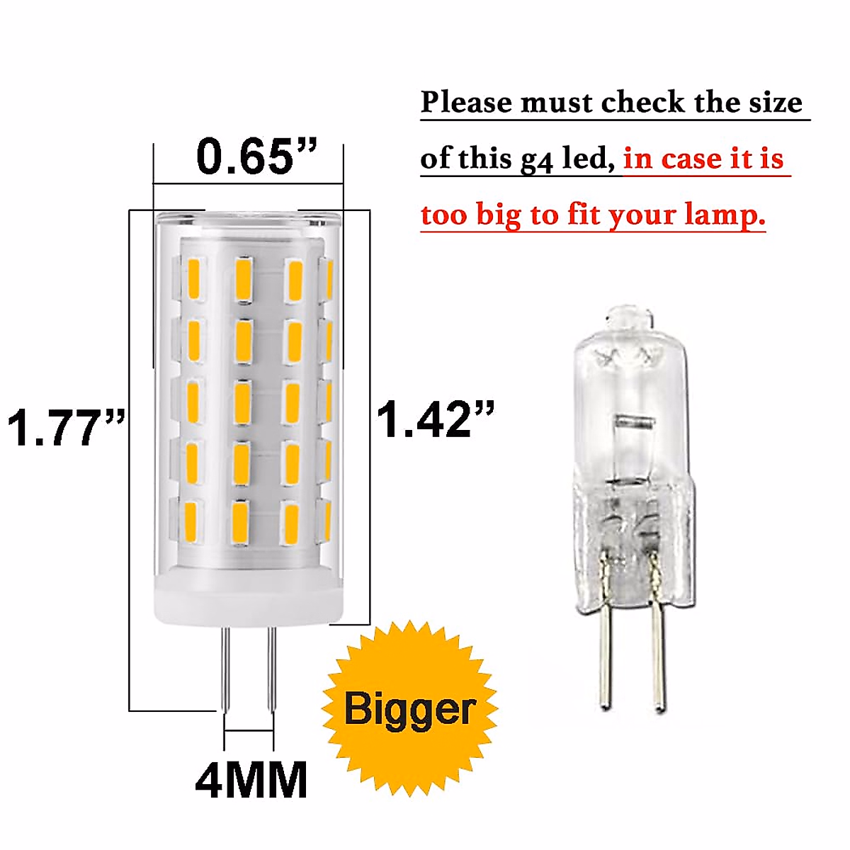 Yosenmi G4 LED Bulb AC/DC 100V-265V 5W, 40W G4 Base Halogen Bulb Replacement, 3000K Warm White, Non-Dimmable G4 Light Bulb 10-Pack