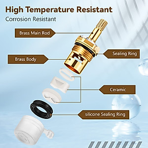 Enhon 3 Pack Faucet Cartridge Compatible with American Standard 994053-0070a or 994053-0070a/H Bathroom Kitchen Bathtub Faucet Stem Replacement, 4z-24h Hot and Cold Replacement Stem, Brass