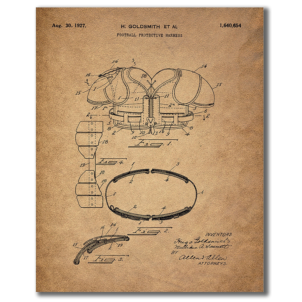 Football Patent Wall Art Prints - Set Of 6 Vintage Photos