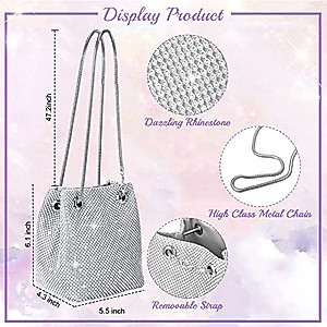 4 Pcs Rhinestone Purse Jewelry Set for Women Silver Wedding Bucket Bag Evening Purse Crossbody Shoulder Bucket Bags Crystal Choker Necklace and Earring Jewelry Set for Prom Party Wedding